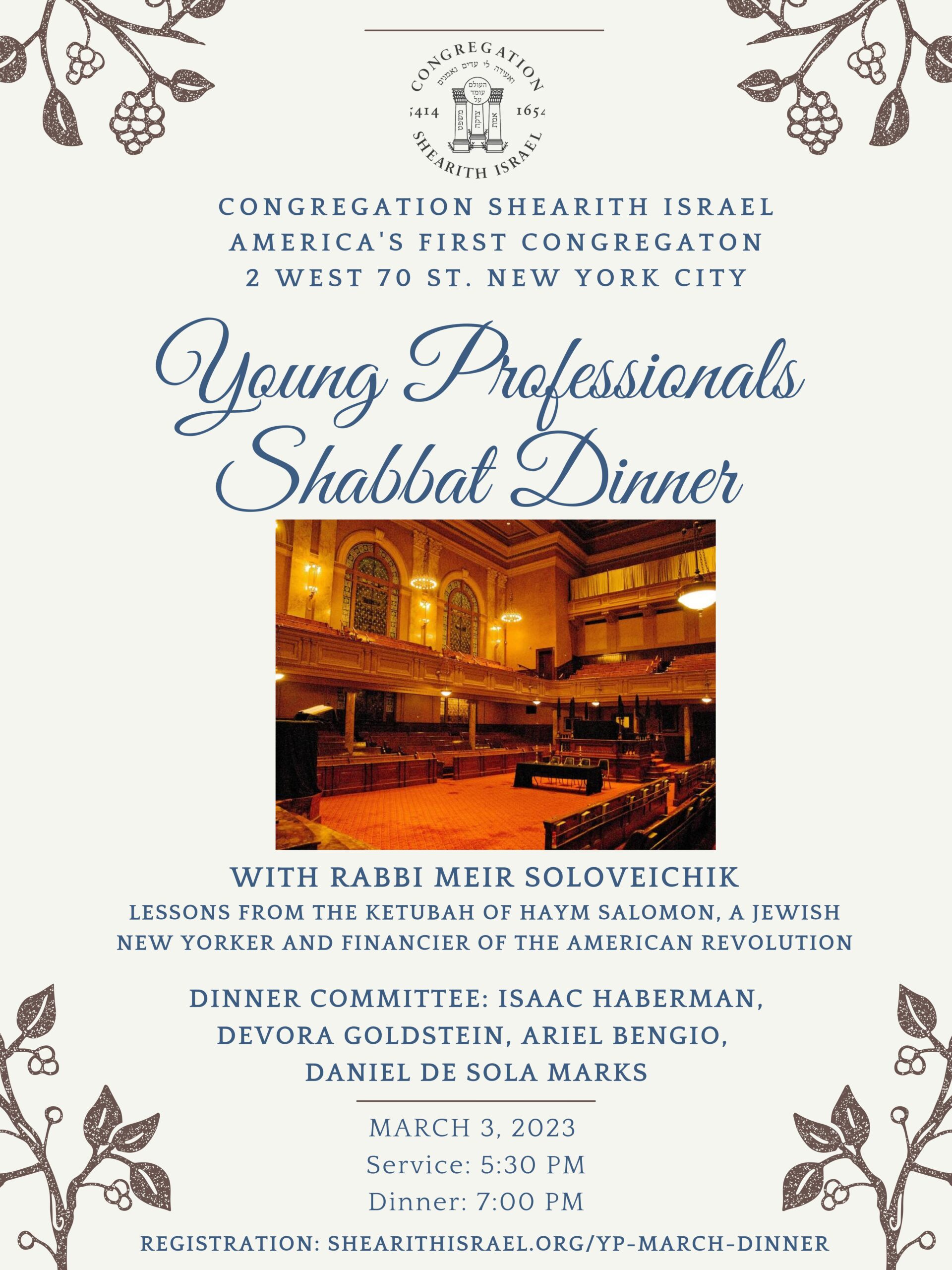 Young Professionals Shabbat Dinner with Rabbi Soloveichik ...