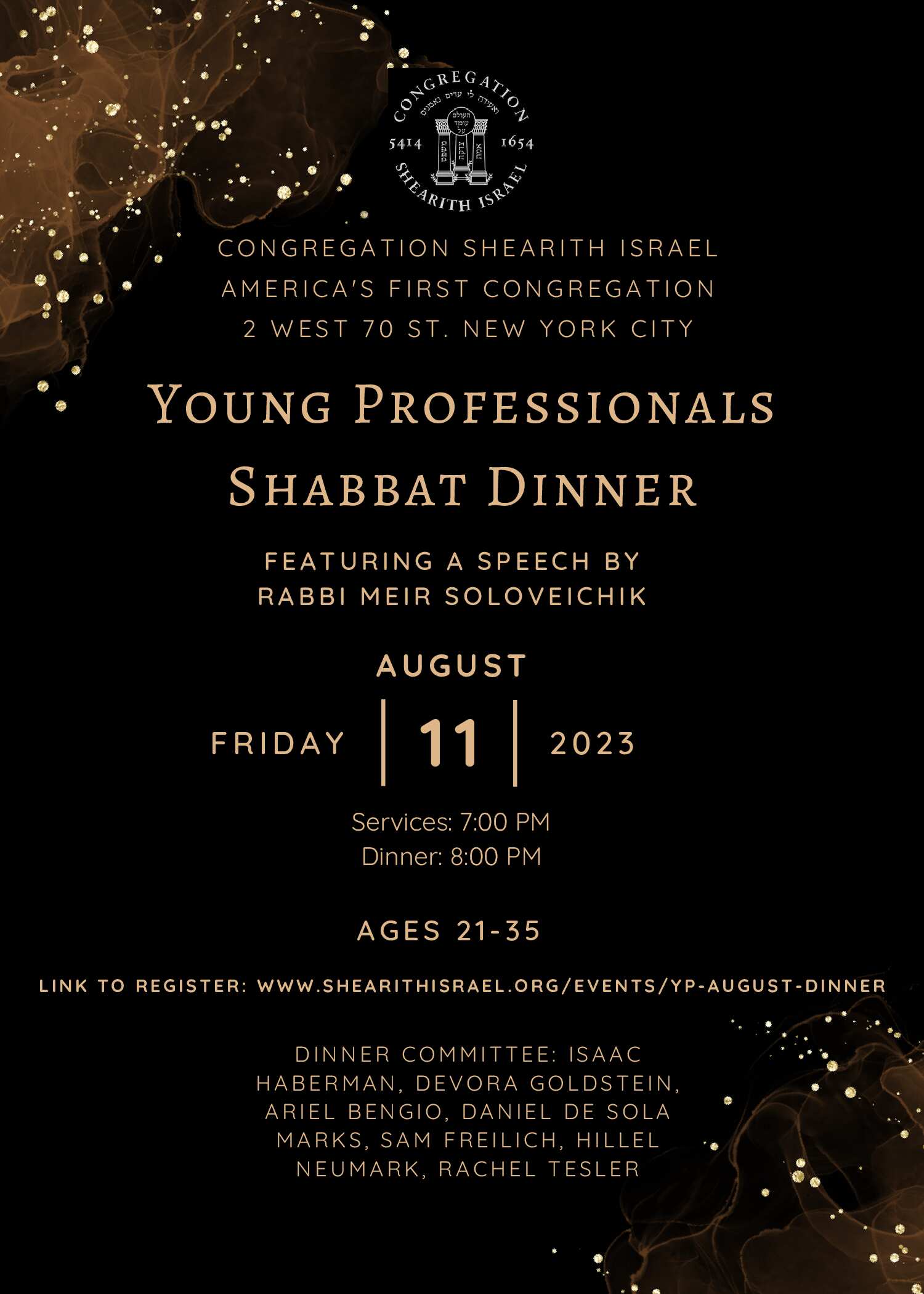 Young Professionals Shabbat Dinner | Congregation Shearith Israel ...